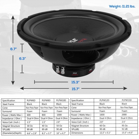 Pyle - PLPW15D - Marine and Waterproof - Vehicle Subwoofers - On the Road - Vehicle Subwoofers